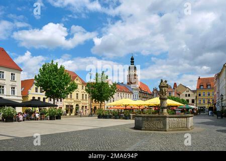Altmarkt with market fountain by sculptor Johannes Peschel, Cottbus ...