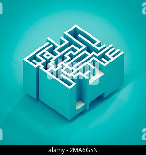 maze block on a blue background. 3d render Stock Photo - Alamy