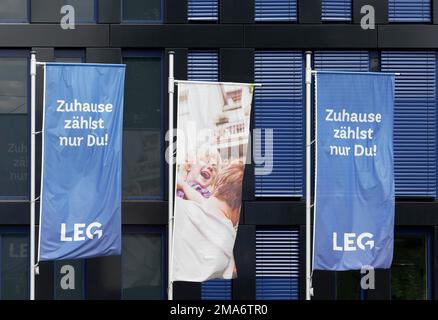 LEG Immobilien SE, flags with logo at company headquarters, housing ...