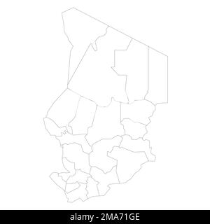 Chad political map of administrative divisions - regions. Blank black ...
