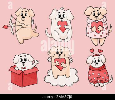 Funny loving cupid dog. Cool valentine card. Vector illustration in ...