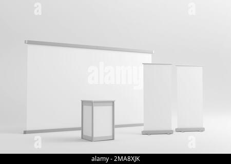 Advertising stands. Realistic blank modern simple rack or counters ...