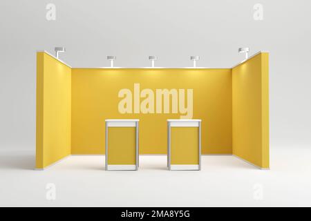 Standard exhibition stand with spotlights. Presentation event room ...