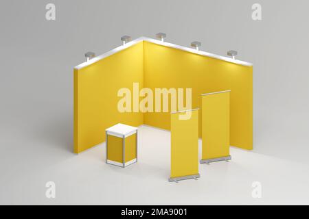 Standard exhibition stand with spotlights. Presentation event room ...