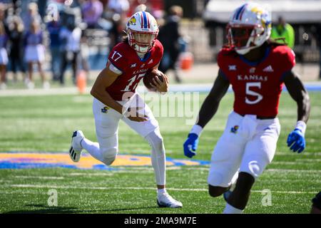 Kansas quarterback Jason Bean (17) runs the ball against Iowa State ...