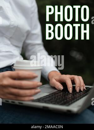 Hand writing sign Photo Booth. Internet Concept form of photo sharing ...