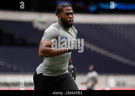 Linebacker Jai Jackson, of the United Kingdom, runs the 40-yard dash at ...