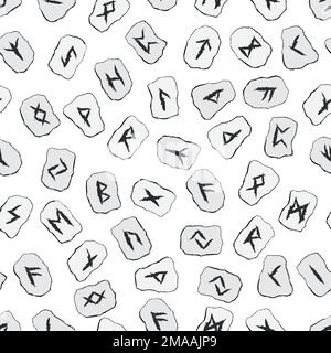 Grey ancient viking runes alphabet pattern over a dark water color ...