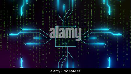 Image of integrated circuit over binary code on digital screen Stock ...