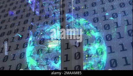 Image of binary code over globe made of icons Stock Photo - Alamy