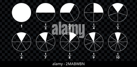 Fractions for education. Fraction pie divided into slices. Ratio and ...