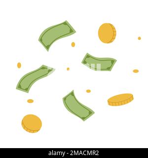 Falling banknotes. Wealth money denominations rain, falling dollar ...