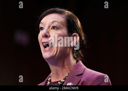 Colette Peters, director of the federal Bureau of Prisons, speaks after ...