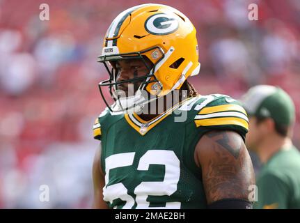 Green Bay Packers linebacker Rashan Gary (52) pursues a play on defense ...