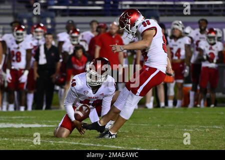 Miami (Ohio) kicker Graham Nicholson (98) kicks a field goal during an ...