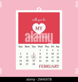 Valentine's Day on February fourteenth calendar highlighted square. Big ...