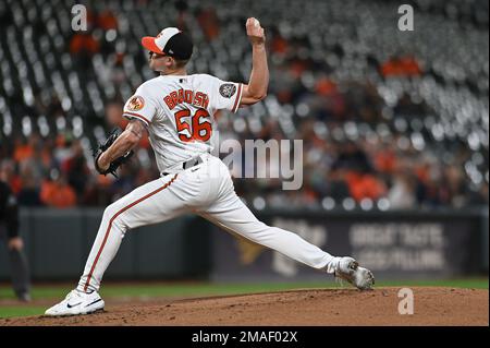Baltimore Orioles starting pitcher Kyle Bradish throws during the first ...