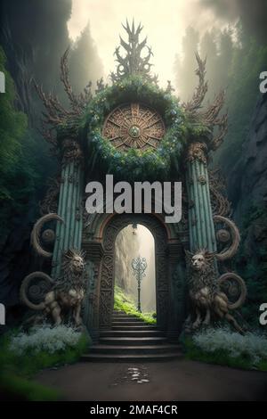 A vertical AI-generated illustration of Valhalla gates Stock Photo - Alamy