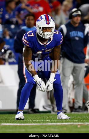 Buffalo Bills cornerback Christian Benford (47) runs a drill during ...