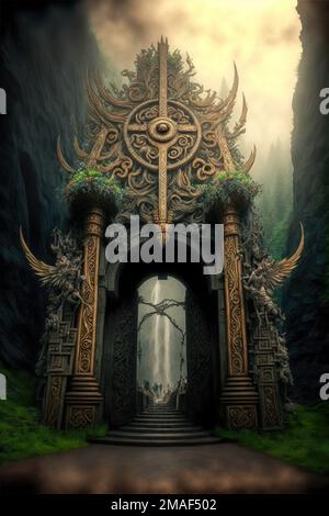 A vertical AI-generated illustration of Valhalla gates Stock Photo - Alamy