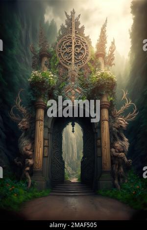 A vertical AI-generated illustration of Valhalla gates Stock Photo - Alamy