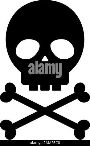 Black Silhouette of Evil Skull and Bones. Jolly Roger Icon. Death ...