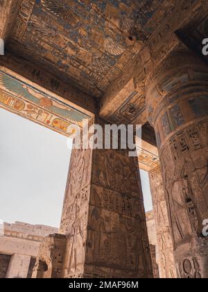 Columns with hieroglyphs in Temple, Luxor Stock Photo - Alamy