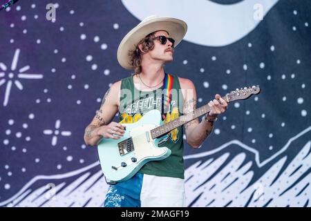 Taylor Meier of Caamp performs at Bourbon and Beyond Music Festival at ...