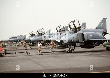 An F-4G Phantom II Wild Weasel electronic warfare aircraft of the 35th ...
