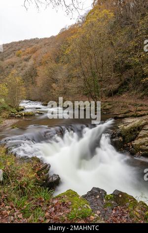 Long exposure of the Watersmeet Bridge waterfall on the East Lyn river ...