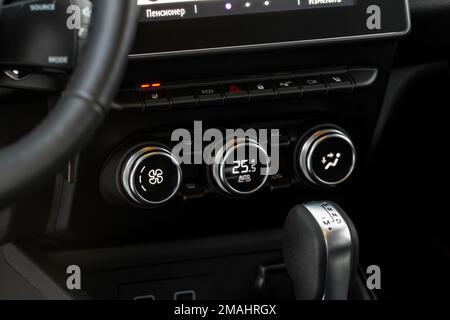 Modern car. Driver’s temperature control. Car air conditioning system ...