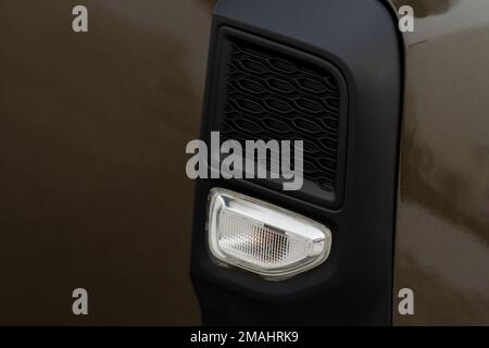 Modern car turn signal side repeater lamp. Car with turn signal ...