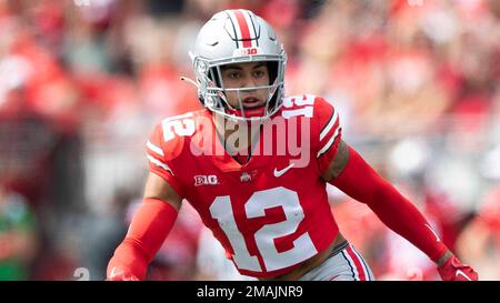 Ohio State safety Lathan Ransom (12) is tackled by Utah cornerback ...