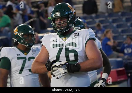 Baylor offensive lineman Connor Galvin (76) runs off the field in the ...