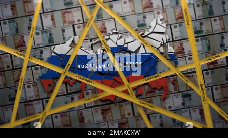 3D render of map of collapsed Russian Federation into different parts ...