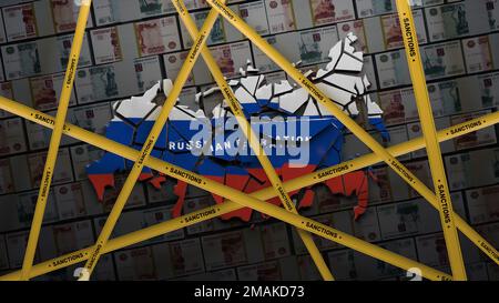 3D render of map of collapsed Russian Federation into different parts ...