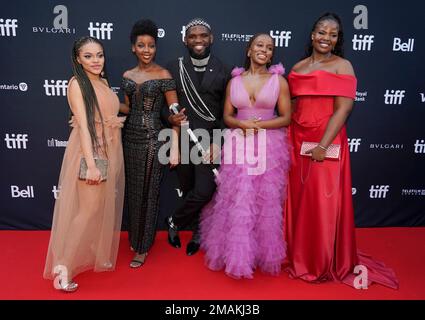 Thuso Mbedu and Makgotso Monyemorathoe attend the premiere of "The Woman King" at Roy Thomson ...