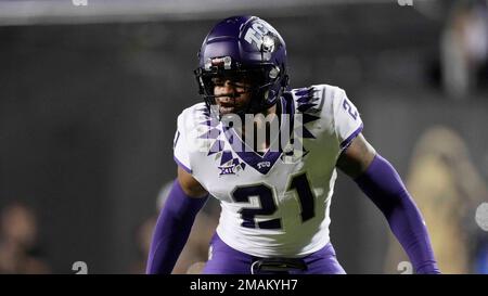 TCU cornerback Noah Daniels (21) warms up before an NCAA college football game Friday, Sept. 2 ...