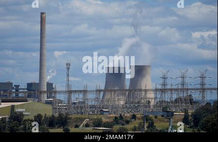 FILE - The Liddell Power Station, left, and Bayswater Power Station ...