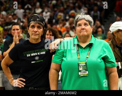 Seattle Storm co-owner Lisa Brummel begins her remarks as co-owner ...