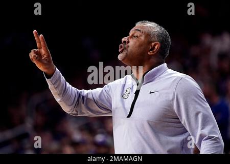 Kansas State head coach Jerome Tang watches his team play against ...