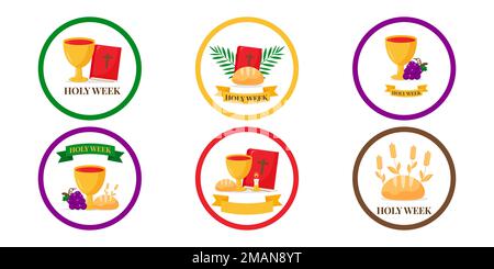 Set of Holy week round icons vector illustration graphic design ...