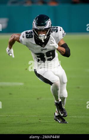 Philadelphia Eagles wide receiver Devon Allen (39) holds a football as ...