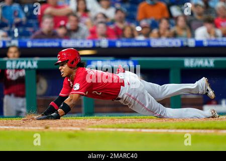 Cincinnati Reds' Jose Barrero scores a run during the seventh inning of ...