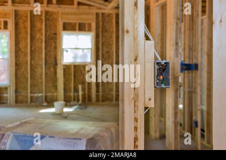 The frame building or a house with basic electrical wiring Stock Photo ...