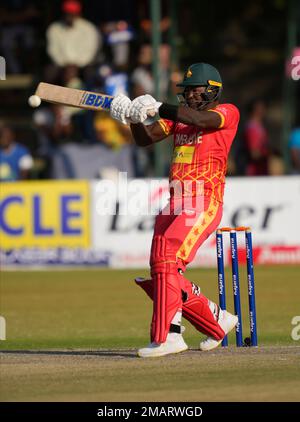 Zimbabwe batsman Luke Jongwe in action on the final day of the T20 ...