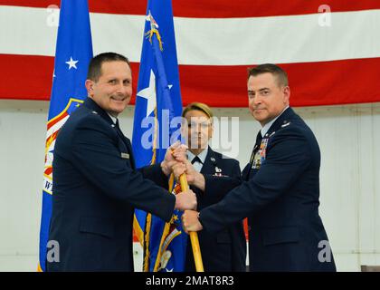Col. Shawn E. Holtz, former 110th Wing commander, speaks during a 110th ...