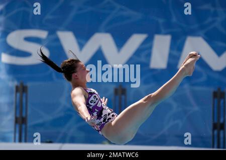Sofia Lyskun of Ukraine competes during the women's diving 10m platform ...