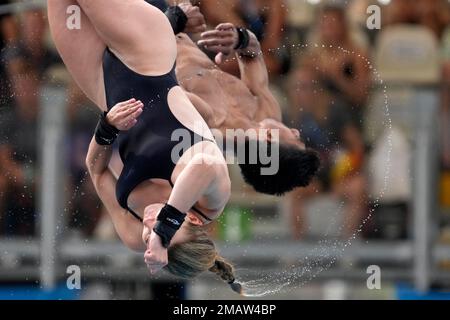 Britain's Kyle Kothari and Lois Toulson compete during the diving mixed ...
