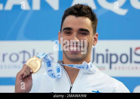 Apostolos Christou of Greececelebrates after winning the men's 50m ...